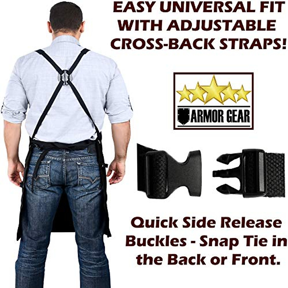 ARMOR GEAR Heavy Duty 16oz Waxed Canvas Work Apron | 7 Pockets + Each Hip Side Tool Loops | Durable yet Comfortable | Quick Release Cross-Back Straps for Adjustable Sizes from S to XXL Style brand