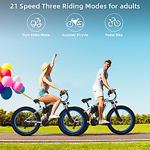 Electric Bike,26''Electric Bike for Adults with 48V 13Ah Removable Battery,750W Fat Tire Electric Bike,30 MPH Electric Mountain Bike,21 Speed E-Bike with Phone Charger Mount