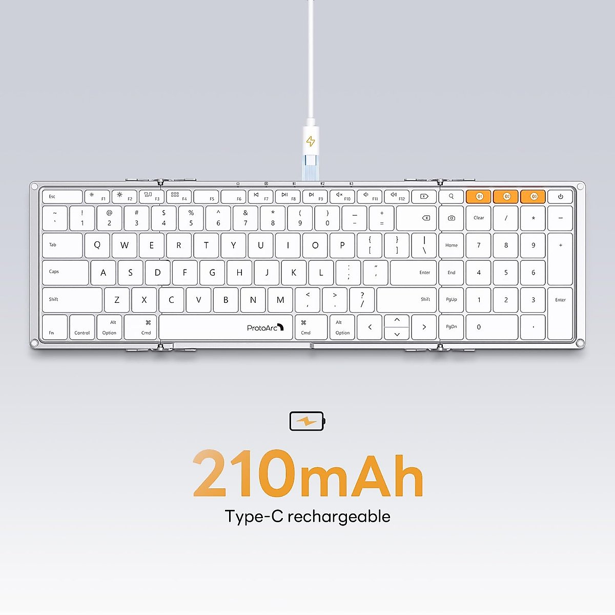 ProtoArc Foldable Bluetooth Keyboard for Mac, XK01-A Folding Wireless Keyboard with Number Pad, Full Travel Keyboard for Macbook, iMac, iPad 10.2, iPad Pro/Air/Mini, iPhone