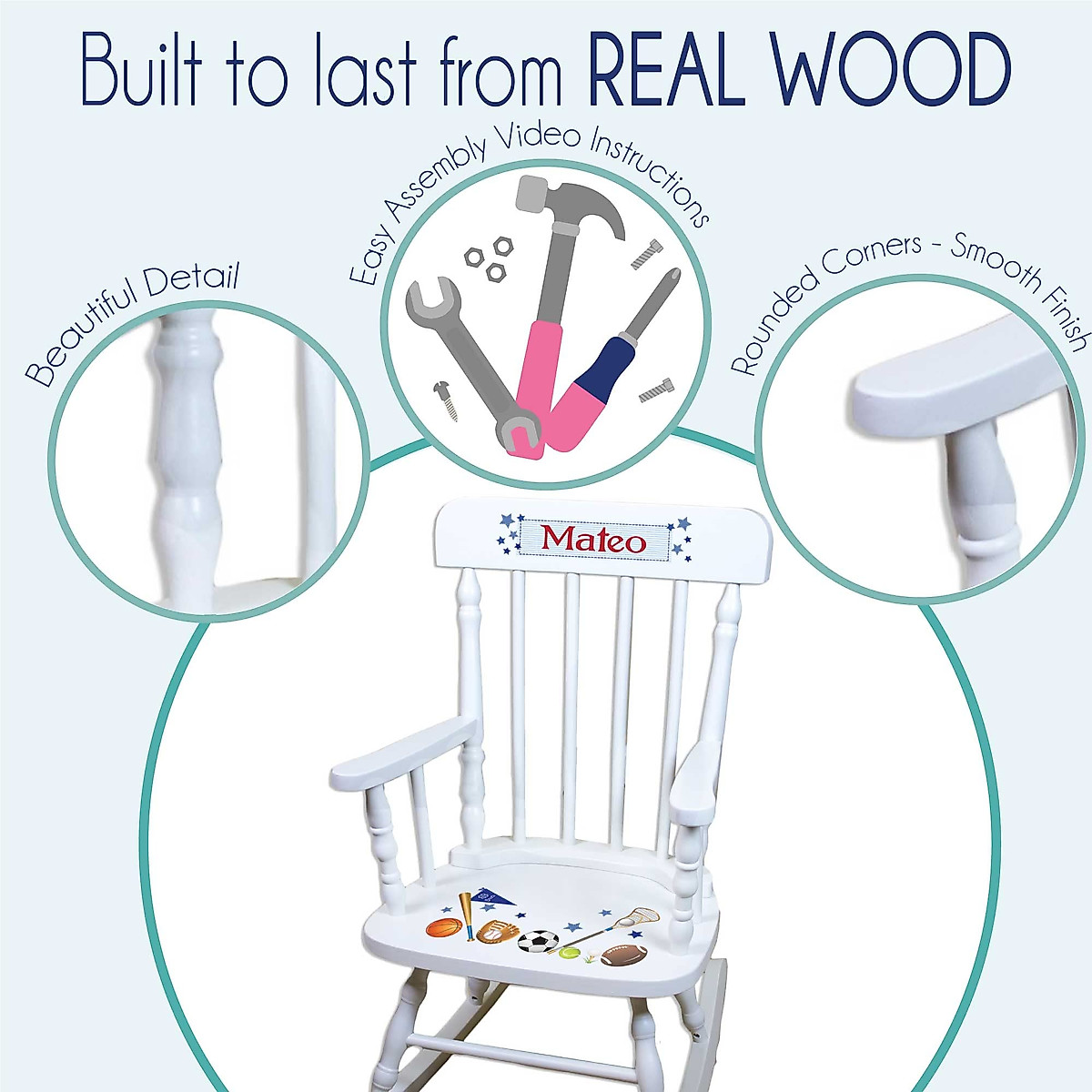 My Bambino Personalized White Wood Rocking Chair Baby Gift