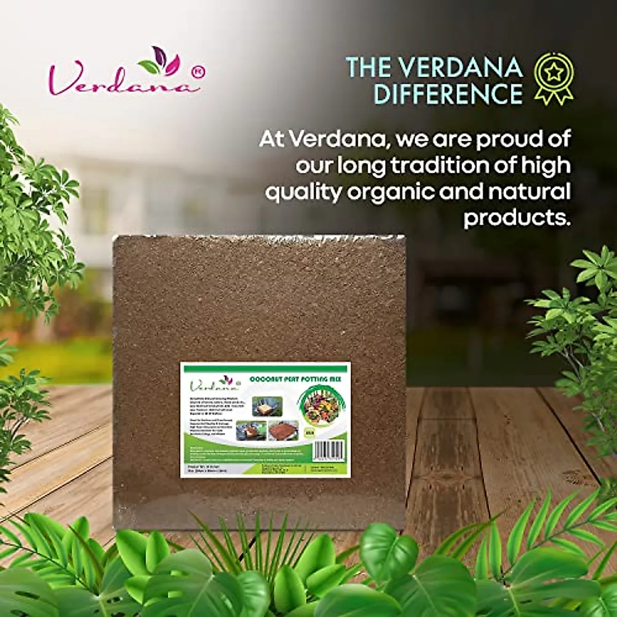 Verdana Coconut Fiber Potting Mix - 10 Lb Compressed Block Brick - Coco Coir, Coco Peat, Coir Pith - Alternative to Peat Moss – Soilless Growing Medium - Low EC, Optimum pH, High Expansion