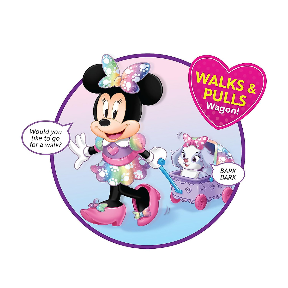 Just Play Disney Junior Minnie Mouse Waggin’ Wagon Lights and Sounds Feature Plush, Kids Toys for Ages 3 Up