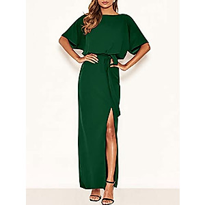 ANRABESS Women's Batwing Sleeve Tie Waist Long Dresses Formal Party Wedding Guest Side Split Maxi Dress A951-shenlv-L