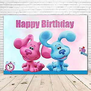 Happy 1st Birthday Backdrop for Baby Shower 5x3ft Pink and Blue Puppy Clues Background for Themed Party Supplies Vinyl Backdrops for Boy and Girl Twins First Birthday Clue Themed Parties Decorations