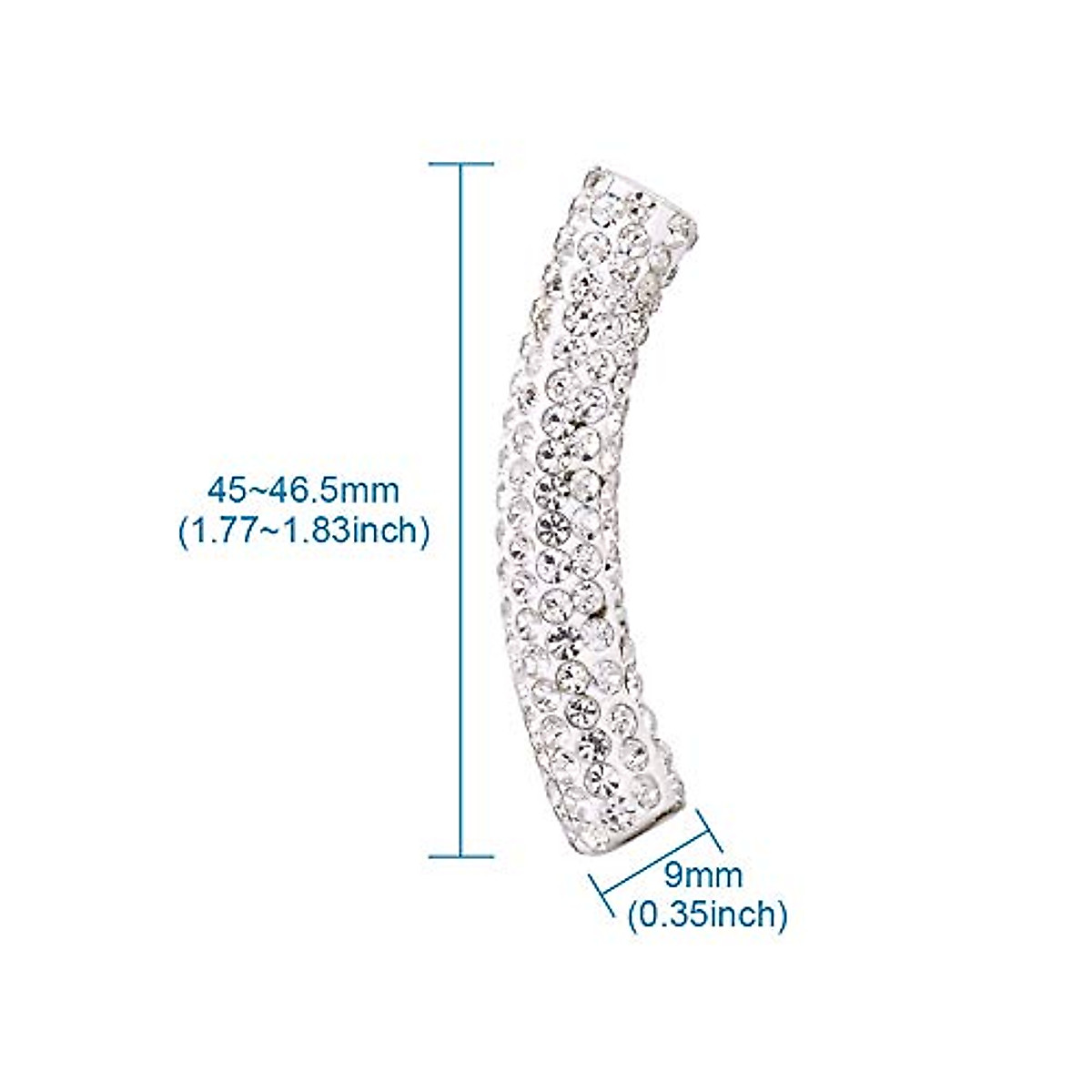 Beadthoven 10pcs 45x9mm Tube Brass Middle East Rhinestone Beads Silver Clay Pave Round Beads Disco Rhinestone Crystal Shamballa Beads for Jewelry Making Handmade Crafts Accessories Supplies