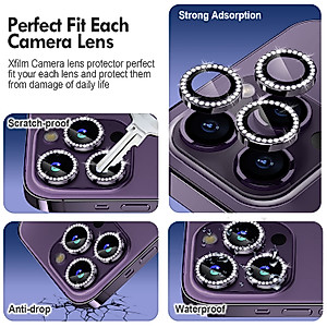 Xfilm for iPhone 14 Pro/iPhone 14 Pro Max Camera Lens Protector Bling, 9H Hardness Scratchproof Metal Individual Diamond Ring Protector, Stylish Accessories, Case Friendly (Deep Purple Diamond)