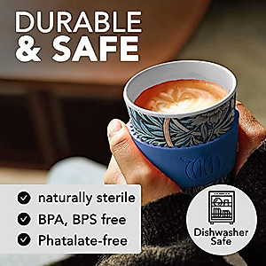 Reusable Coffee Cups with Lids, Natural Fiber Coffee Mug and Travel Cup, Food-Grade Coffee Travel Mug, 14oz, William Morris Lily- Ecoffee Cup