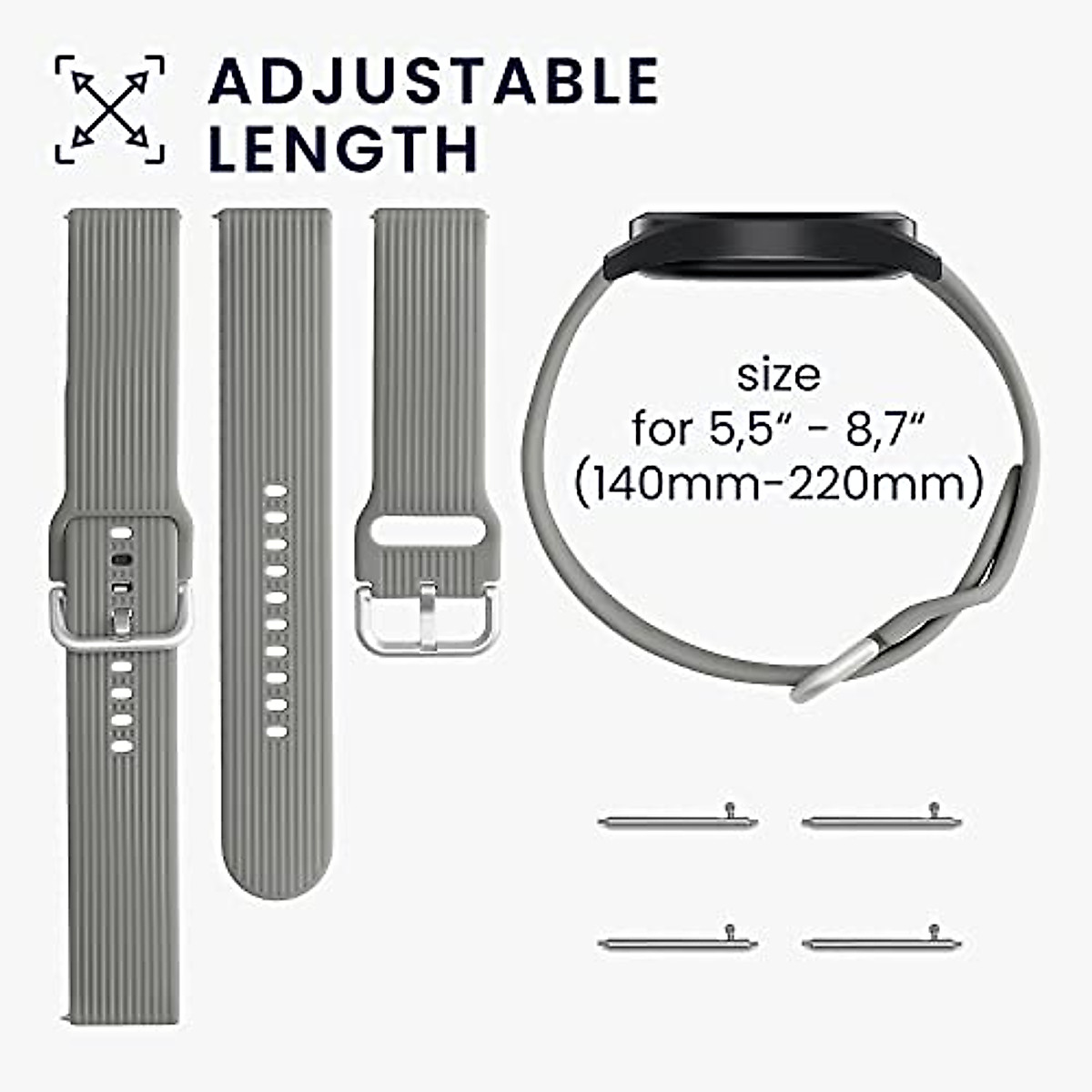 kwmobile Straps Compatible with Huawei Watch GT3 Pro (46mm) / GT Runner/Watch 3 Straps - 2x Replacement Silicone Watch Bands - Black/Grey