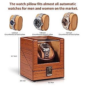 Ceymodir Single Watch Winder for Automatic Watches,Wooden Automatic Watch Winder Box with Flexible Plush Pillow, 4 Charging Ways, Super Quiet Motor, Fit Women and Man Watches