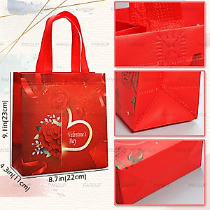 16PCS Happy Valentines Day Reusable Gift Bags, Treat Bags with Handles, Valentines Day Party Bags, Multifunctional Non-Woven Valentines Bags for Gifts Wrapping, Valentines Party Supplies, 8.7×9.2×4.3inch