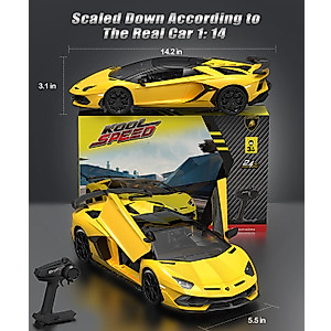 AEROQUEST Lamborghini Remote Control Car, 1:14 Scale Lamborghini SVJ Toy Car Officially Licensed 15 KM/H RC Cars with LED Light, 2.4Ghz Model Car for Boys,Girls,Teens and Adults Birthday Gift, Yellow