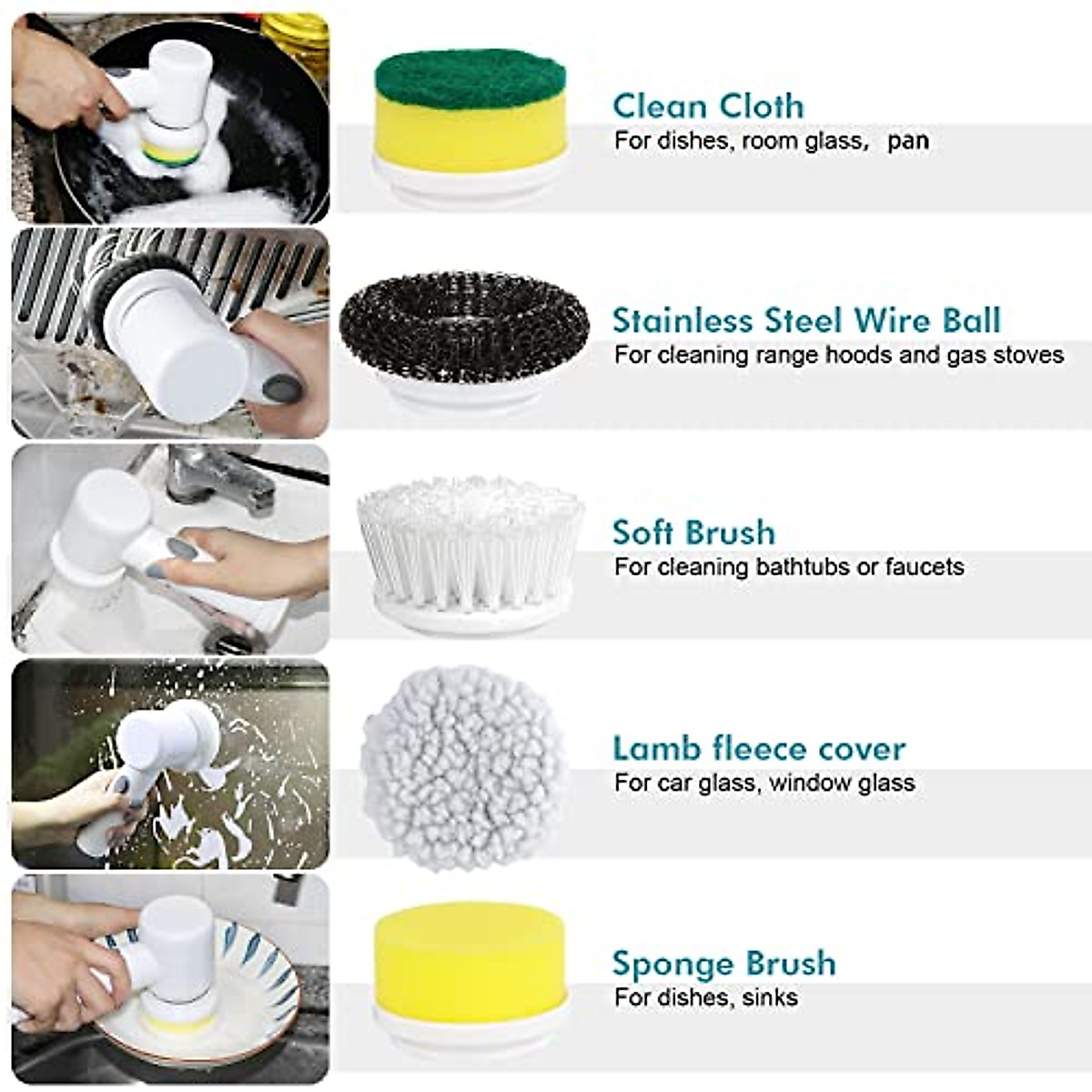 LEKISHE Electric Spin Scrubber Electric Cleaning Brush Cordless Power Scrubber with 5 Replaceable Brush Heads Handheld Power Shower Scrubber for Bathtub, Floor, Wall, Tile, Toilet, Window, Sink