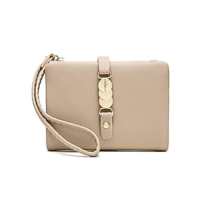 AOXONEL Womens Wallets Small Rfid Bifold Wristlet,Ladies Wallets for Card Coin,Change Purse with Wrist Strap (Beige)