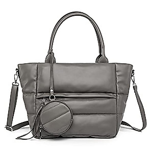 MYHOZEE Puffer Tote Bag, Large Padding Tote Handbags for Women Waterproof Quilted Crossbody Bags Gray