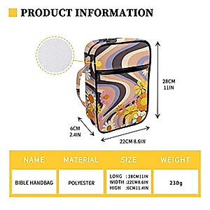 Drydeepin 70S 80S Wavy Swirl Hippie Daisy Flower Floral Pattern Abstract Bible Cover for Women Bible Book Carrying Case Portable Zippered Bible Bags and Tote Church Accessories Study Supplies