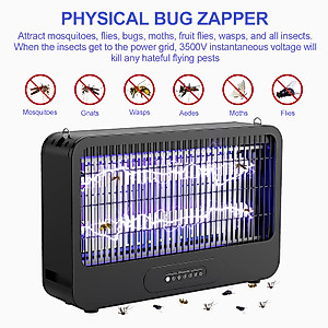Electric Bug Zapper Indoor and Outdoor with 3500V Powerful Double-Sided Grid and 2-14H Timer-Mosquito Zapper with Remote, UV Light Fruit Fly Zapper Trap Insect Killer for Patio Home, 2 Extra Blubs