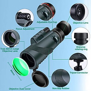 50X60 Monocular Telescope, Monoculars for Adults High Powered, High Power HD Compact Monocular BAK-4 Prism and FMC Lens, Stargazing Hunting, Wildlife Bird Watching, Travel Camping, Hiking (Green)