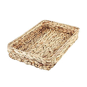 Water Hyacinth Woven Serving Tray Rectangular Hand-Woven Wicker Storage Trays for Coffee/Breakfast/Dessert/Fruit/Bread (Original Color - Large)