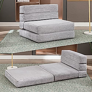 Mixoy Folding Sofa Mattress, Tri Fold Sofa Chair Bed 6.3”,Upholstered Guest Chaise,Floor Couch Sleeper,Folding Futon Sofa Bed Lounge Chaise for Guests,Living Room and Bedroom(Twin Size, Light Grey)