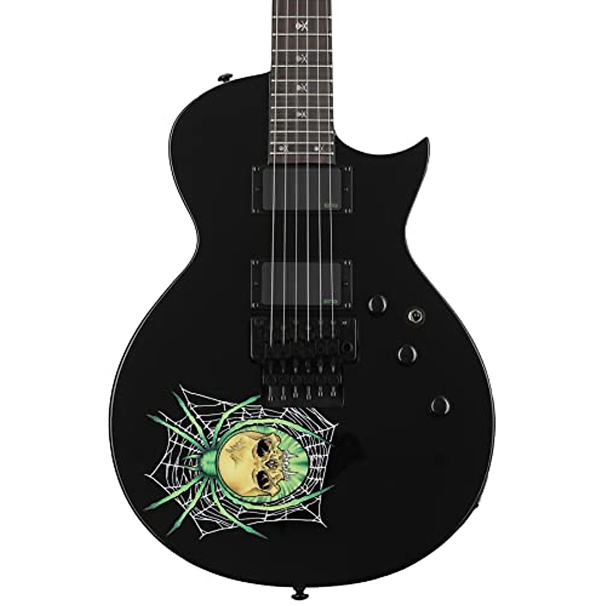 ESP 6 String LTD KH-3 Kirk Hammett Signature Series Electric Guitar with Case, Black w/Spider Graphic, Right, (LKH3)