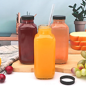 Encheng Glass Juice Bottles with Lids 16oz,Sqaure Juicing Bottles Reusable Glass Drinking Jars Set of 10,Empty 500ml Juice Containers Glass Bottles for Juice,Smoothies,Water,Kombucha