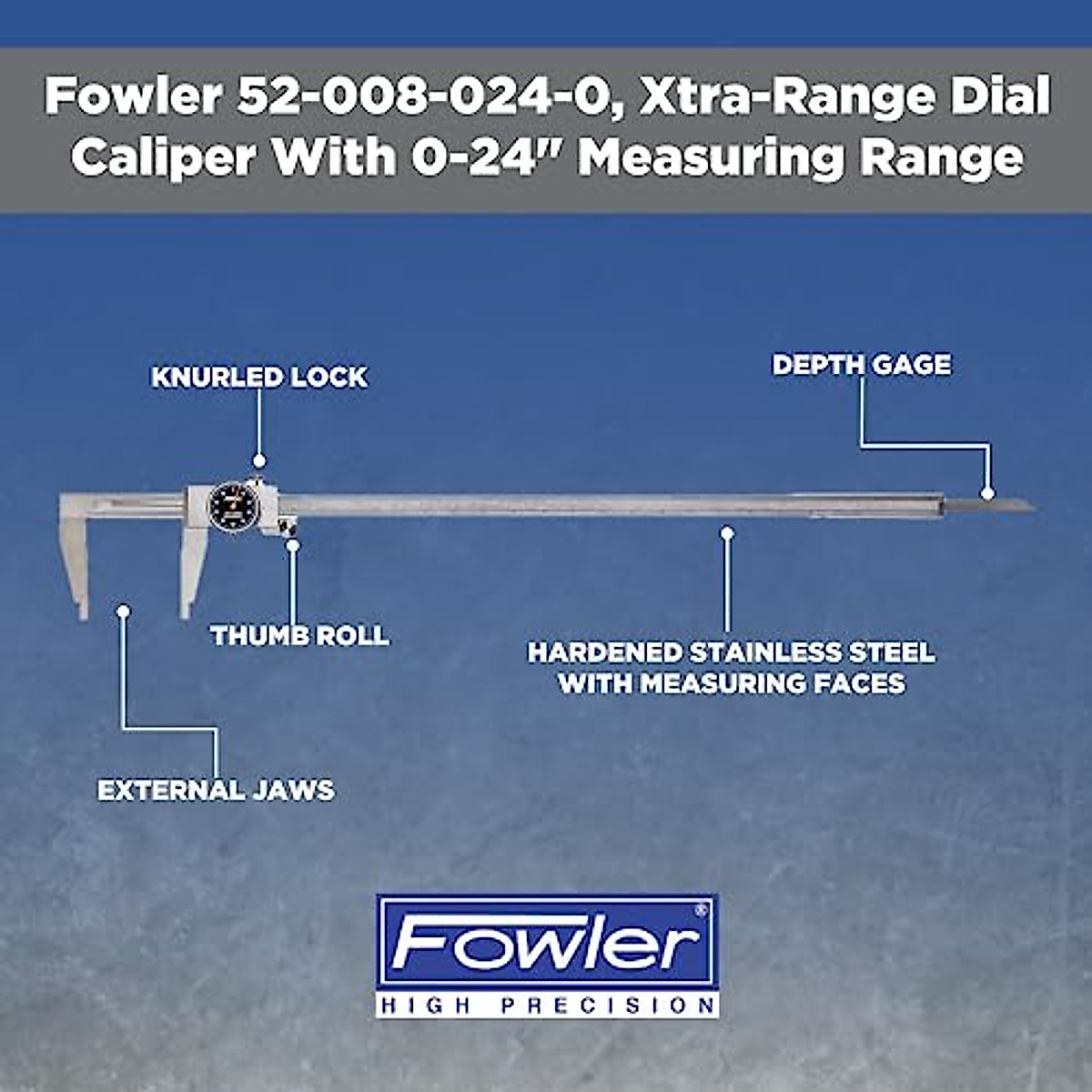 Fowler 52-008-024-0, Xtra-Range Dial Caliper With 0-24" Measuring Range, Black