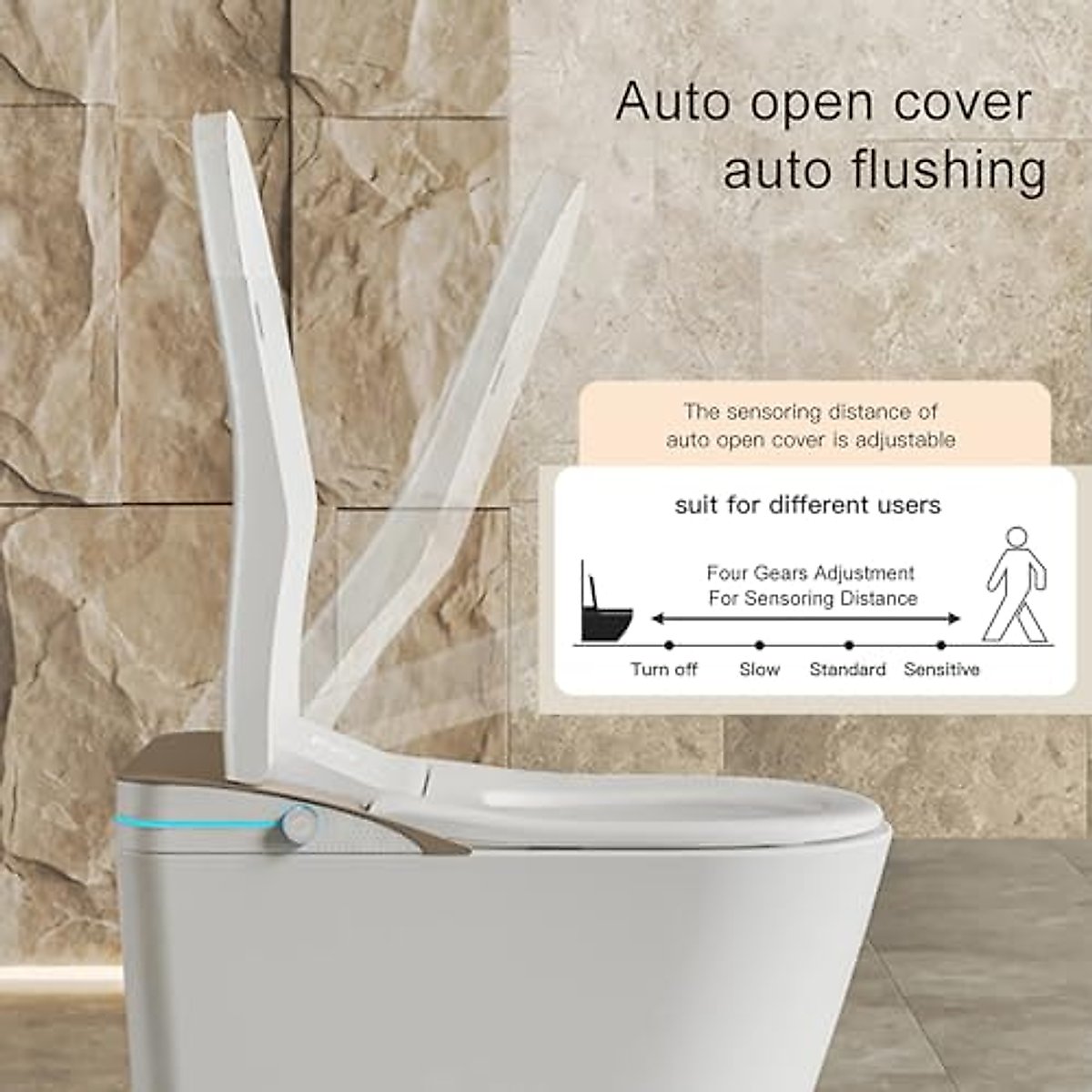 One Piece Elongated Smart Toilet Bidet with Auto Open & Close, Auto Flush, Foot Sensor Flush, LED Temperature Display, Heated Seat and Integrated Multi Function Remote Control