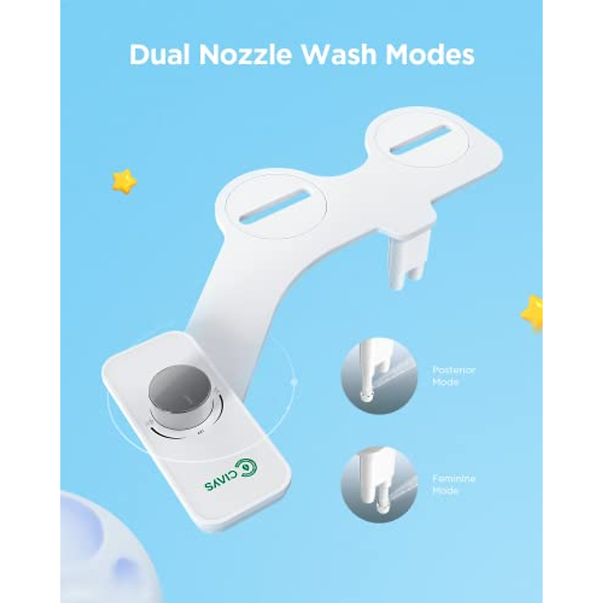 Ciays Toilet Bidet Non-Electric Bidet Toilet Attachment Dual Nozzles for Frontal/Rear Wash, Adjustable Pressure Control, Sliver/White