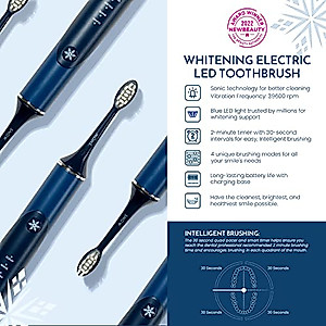 Snow LED Electric Toothbrush - Rechargeable Electronic Brush for Adults - Sonic Technology w/LED Light Whitening & Cleaning Powered w/Sonic Technology for Oral Routine - Polar Blue