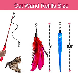 OODOSI Cat Toy Wand, Retractable Cat Feather Toys and Replacement Refills with Bells, Interactive Cat Toys for All Kind of Cat Kitten