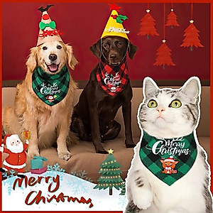 JUNEBRUSHS 4 Pack Dog Bandanna Christmas Pet Scarf Printing Plaid Xmas Handkerchiefs Cartoon Triangle Bibs Kerchief Set Party Supply for Small Medium Large Puppies Cats Pets