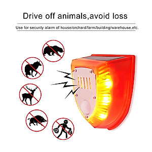 Solar Strobe Alarm Light: Solar Alarm Light with Motion Detector 129db Sound Security Siren Light IP65 Waterproof Outdoor Sensor Alarm for Home, Farm, Barn, Villa, Yard - Solar and DC Charge (1-Pack)