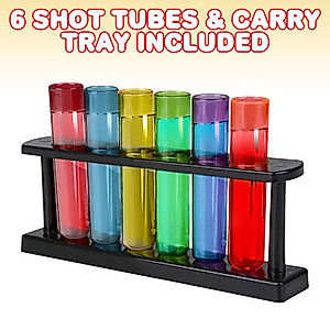 ArtCreativity Test Tube Glass Set, 6 Plastic Laboratory Glasses with Carry Tray, Funny Scientific Gifts for Adults, Cool Chemistry Graduation Gag Gift, Unique Drinking Gifts for Men and Women