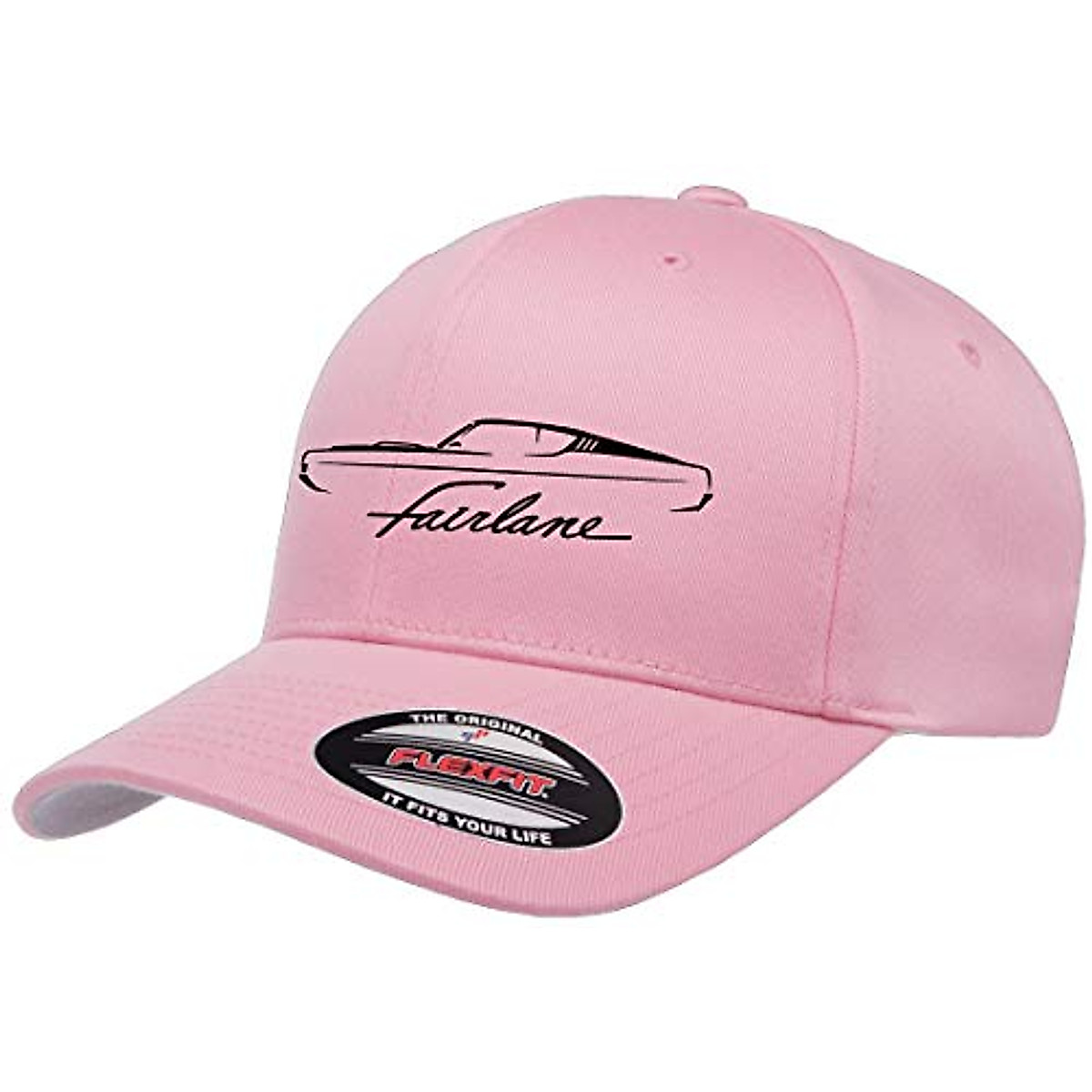 1968 1969 Ford Fairlane Fastback Outline Design Flexfit 6277 Athletic Baseball Fitted Hat Cap Pink L/XL
