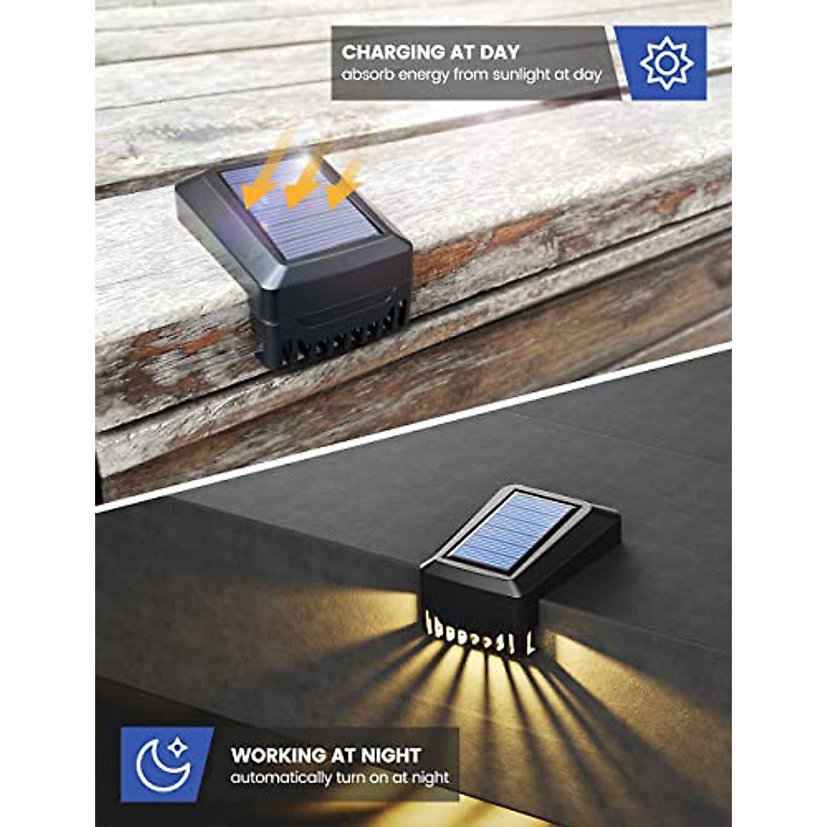 Solar Step Lights, Solar Deck Lights Outdoor, Warm White Led Solar Lights for Outdoor Waterproof Decorative Lighting, Fence Lights with Dusk to Dawn Wall Lights for Yard, Garden