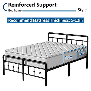 DiaOutro Metal Platform California King Bed Frames with Headboard and Footboard, 16 Inch No Box Spring Needed Heavy Duty Victorian Style Iron-Art Mattress Foundation/Maximum Storage Matte Black DA16