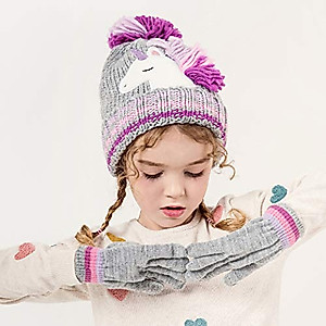 accsa Toddler Kids Girl Novelty Colorful Knit Unicorn Pony Beanie Hat Age 6-9 YRS Grey