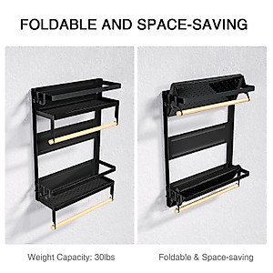 Paper Towel Holder with Shelf, 2-in-1 Magnetic Shelf, Heavy Duty Rustic Paper Towel Holder with 5 Removable Hooks, Tissue Holder for Tool Shed, Garage, Workbench, Kitchen, Craft Room, or Laundry Room