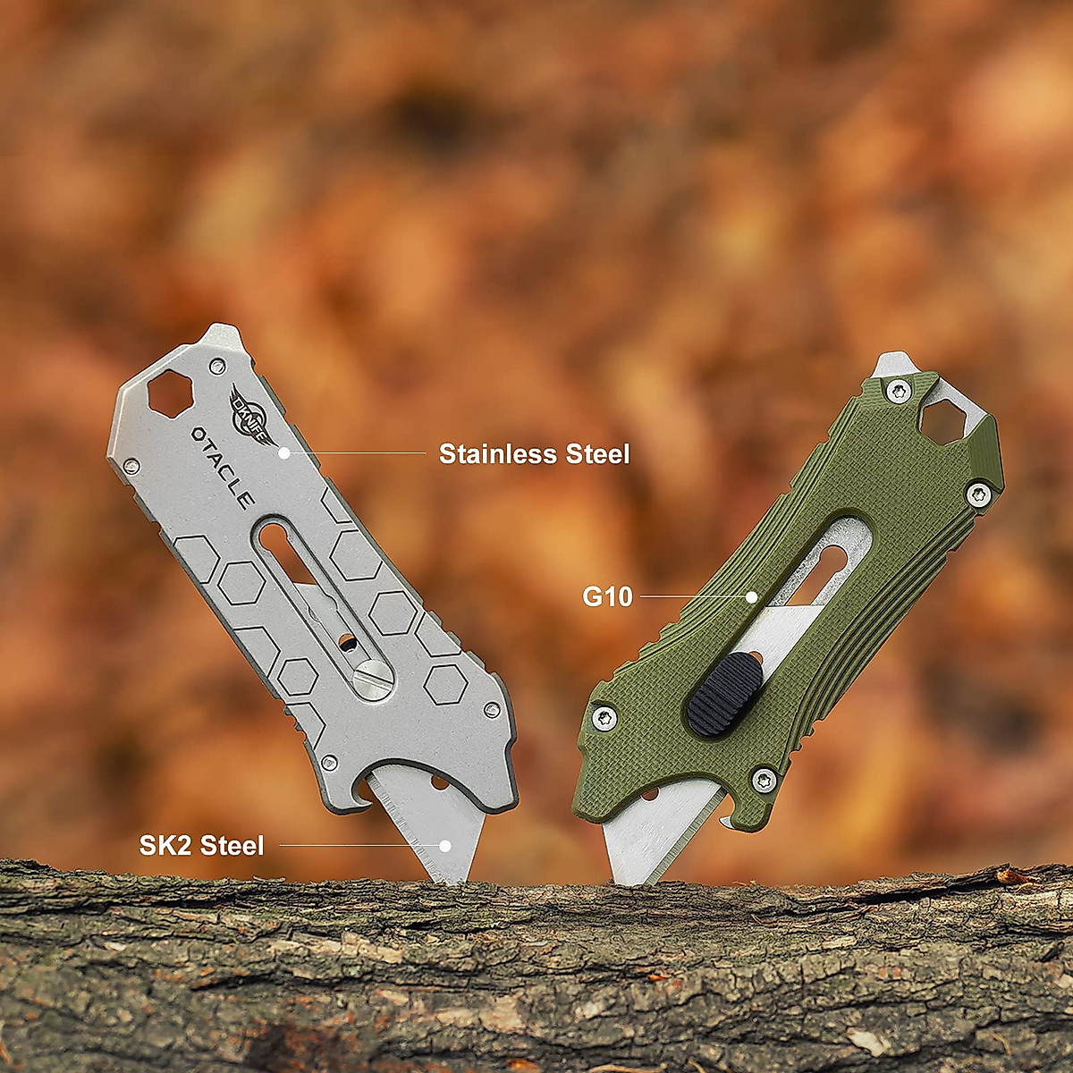 OKNIFE Otacle EDC Retractable Utility Knife, Box Opener Razor Knife with Otacle 2 EDC Ti Bottle Opener, Pry Bar