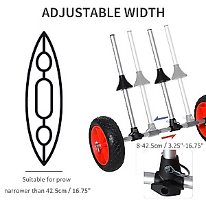 Soozier Kayak Cart, Trolley Trailer Kayak Wheels with Strong Aluminum Frame, Adjustable Width Crossbar, & Large Tires