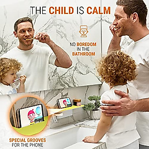 KUKAKETA Bathroom Organizer Shelf with Toothbrush Holders, Soap Dish, Shower Caddy Bathroom Shelves Wall Mounted Shower Shelf Space Saver Bathroom Storage - Adhesive or Drilling (white - yellow)