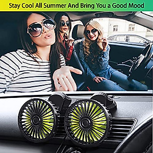 Xximuim Car Cooling Fan,360° Adjustable Dual Head Cooling Air Fan Brushless Motor Low Noise Automobile Vehicle Fan Micro USB for Car/SUV/RV/Truck/Boat Use (Without Coloured Light)