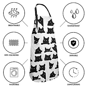 Black Cats Kitchen Aprons For Women Men Plus Size With 2 Pockets Waterproof Adjustable Neck Strap For Thanksgiving,Christmas,Cooking,Baking & Painting