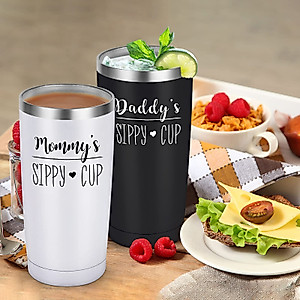Daddy’s and Mommy’s Sippy Cup Travel Tumbler Set, Father’s Day Christmas Gifts for New Parents Dad Mom Papa Mama Anniversary, Insulated Stainless Steel Travel Tumbler with Straw(20oz, Black and White)