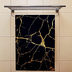 XOLLAR 2PCS Hand Bath Towels for Bathroom Black Marble Gold Vein Absorbent Soft Fingertip Towel Body Hair Drying Cloth for Kitchen Gym Spa 30” x 15” Quick Dry