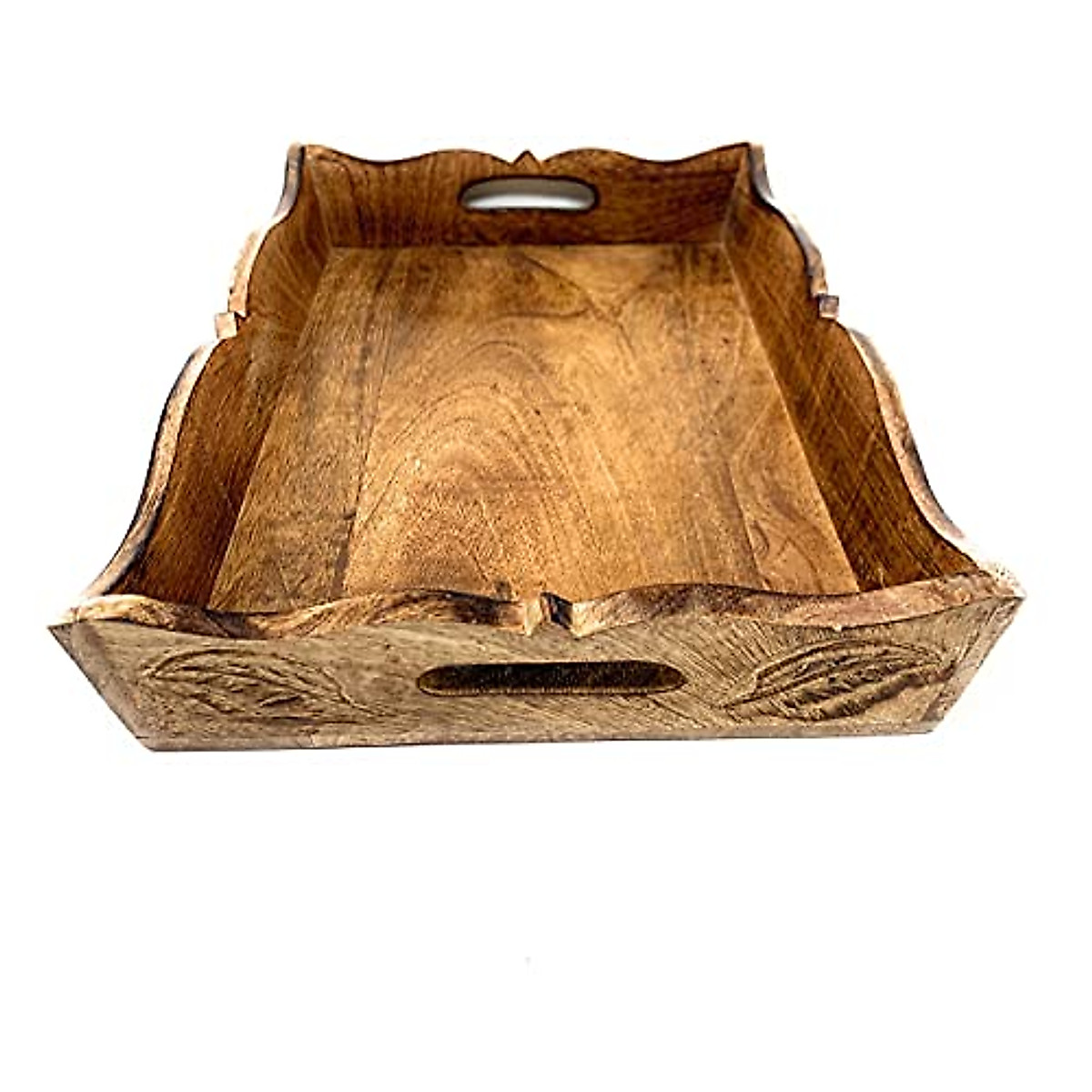 Snuglily Rustic Rectangle Farmhouse Tray Decorative Tray Hand Carved Soild Wood Antique Handcrafted Tray Ottoman Rectangle Tray 15 inch x 11 inch