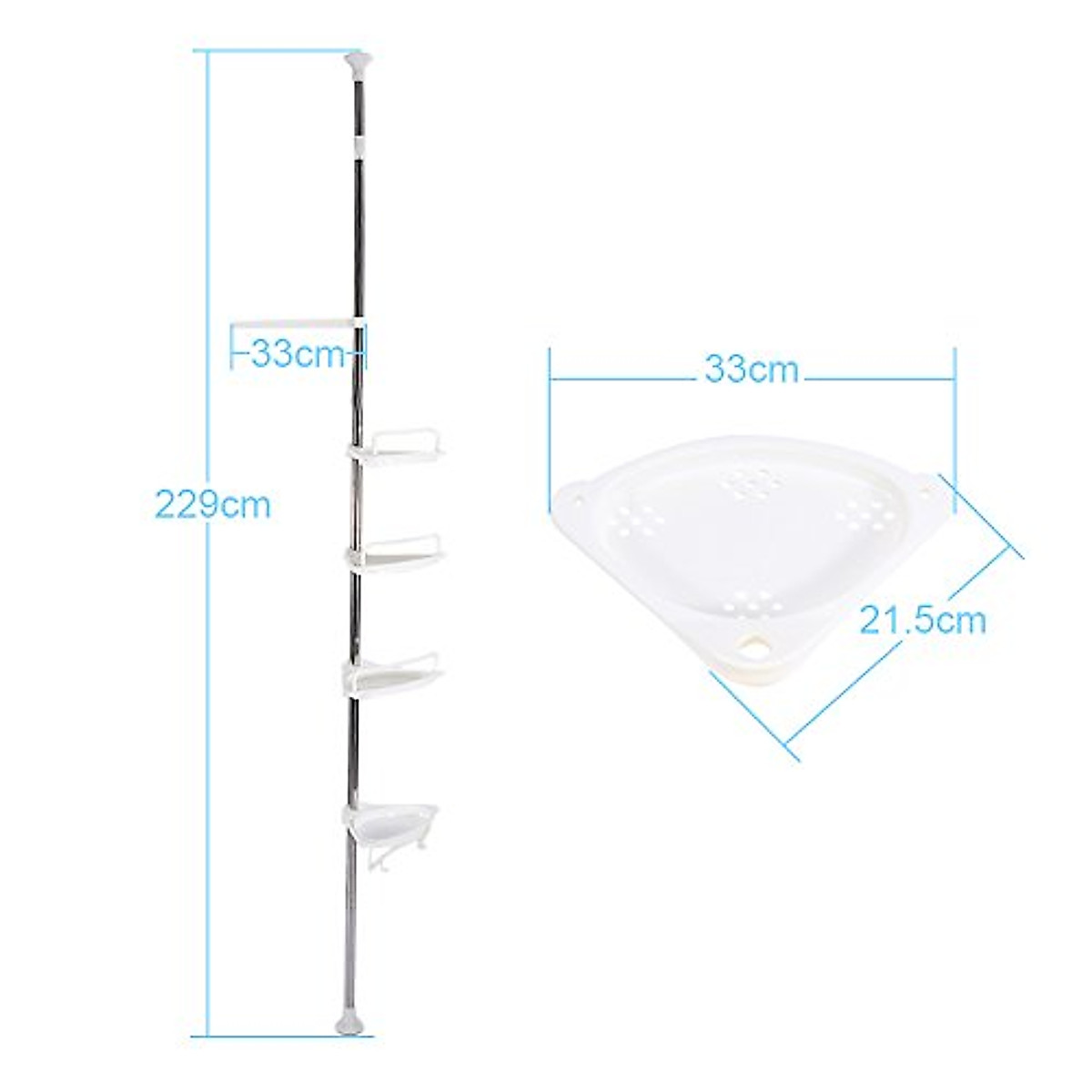 Shower Shelves Rack,4-Tier Bathroom Height 63" -118" Adjustable Telescopic Shower Shelf Shower Corner Rack