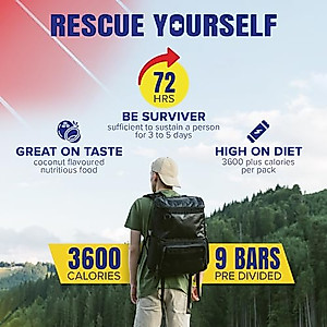 SOS Food Labs, Inc. 185000825 S.O.S. Rations Emergency 3600 Calorie Food bar - 3 Day/ 72 Hour Package with 5 Year Shelf Life, 5" Height, 2" Wide, 4.5" Length