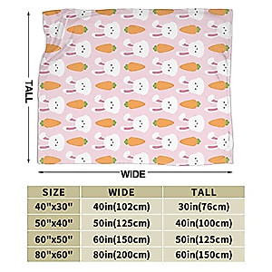 Rabbit and Carrot Throw Blanket Soft Warm Cozy Lightweight Blankets Cute Easter Bunny Flannel Blanket for Sofa Couch Bed Office Holiday Decorative 50"X40"