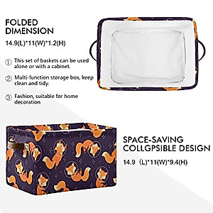 xigua Seamless Pattern With Fox In Space Storage Basket Collapsible Toy Storage Bins Waterproof Canvas Storage Basket with Leather Handles for Home Closets Offices,Bedrooms,Kids Toy and Gift Baskets,2PCS